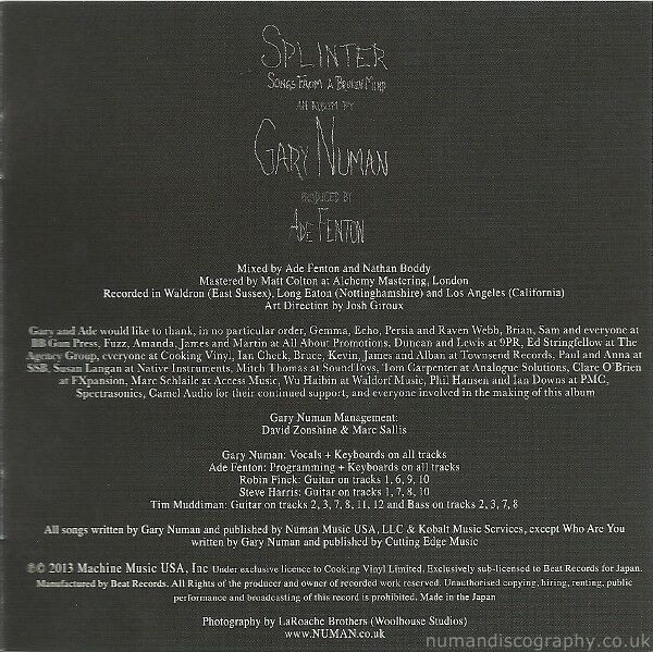 Gary Numan CD, Splinter 2013