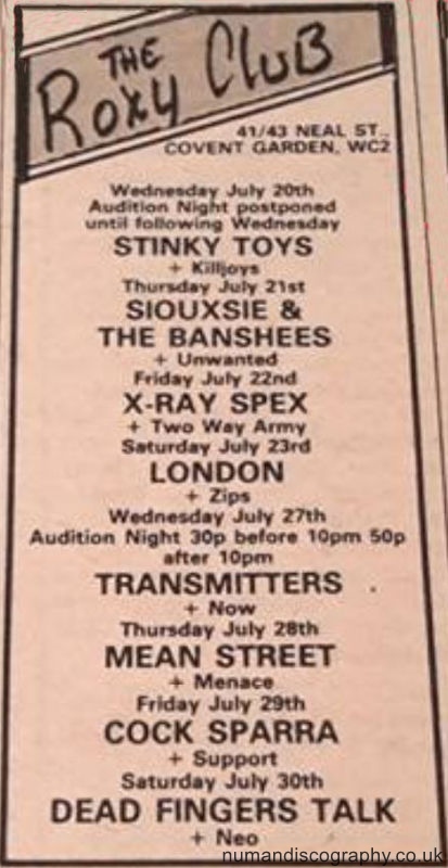 Tubeway Army Gig at The Roxy Club, London, 22 July 1977