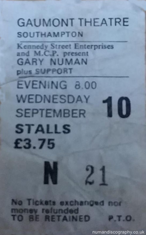 Gary Numan - Southampton - Gaumont Theatre - 10 September 1980 (UK ...