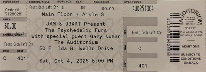 Gary Numan – Chicago, Auditorium Theatre, USA 04th October 2025 (North ...